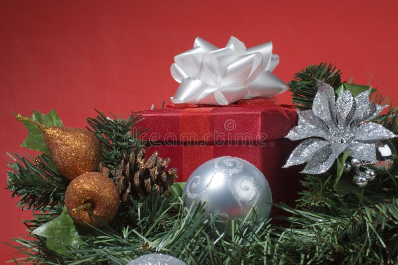Red Present on a Christmas Tree Stock Photo - Image of surprise ...