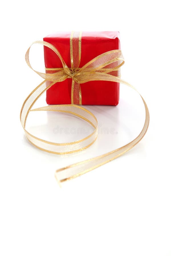 Red Present with Golden Bow Over White Background Stock Image - Image ...