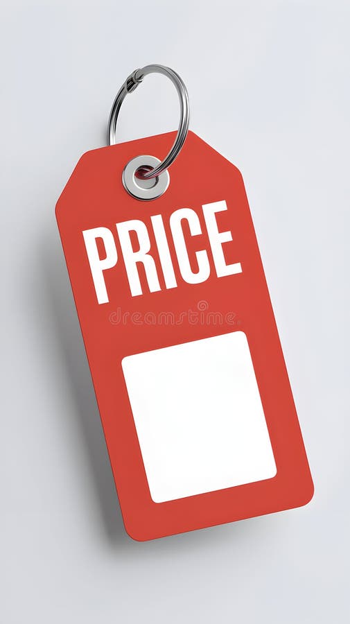 Red Price Tag with Bold White PRICE Text Hangs from Metallic Ring Stock ...