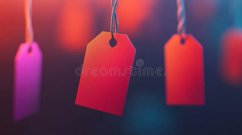 Red Price Tag Hanging in Front of Blurred Background Stock Illustration ...