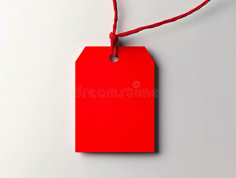 A Red Price Tag Hanging from a String on a White Surface Stock ...