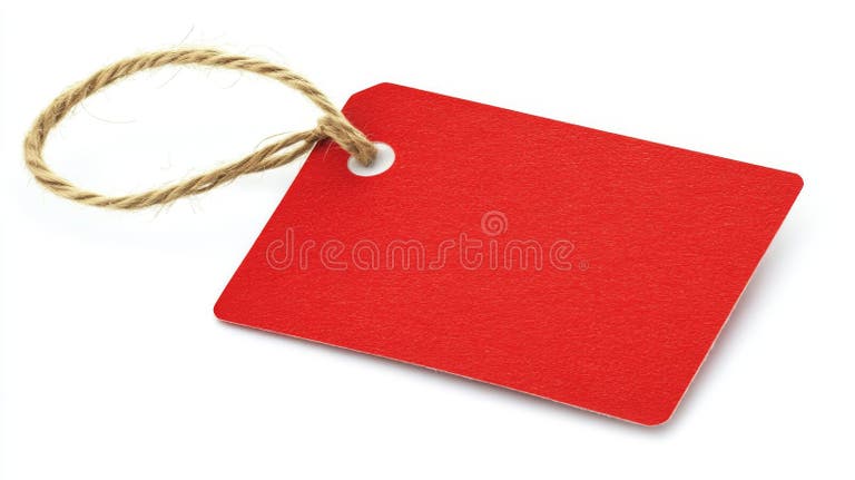 Red Price Tag with String, Isolated Against a White Background, is a ...