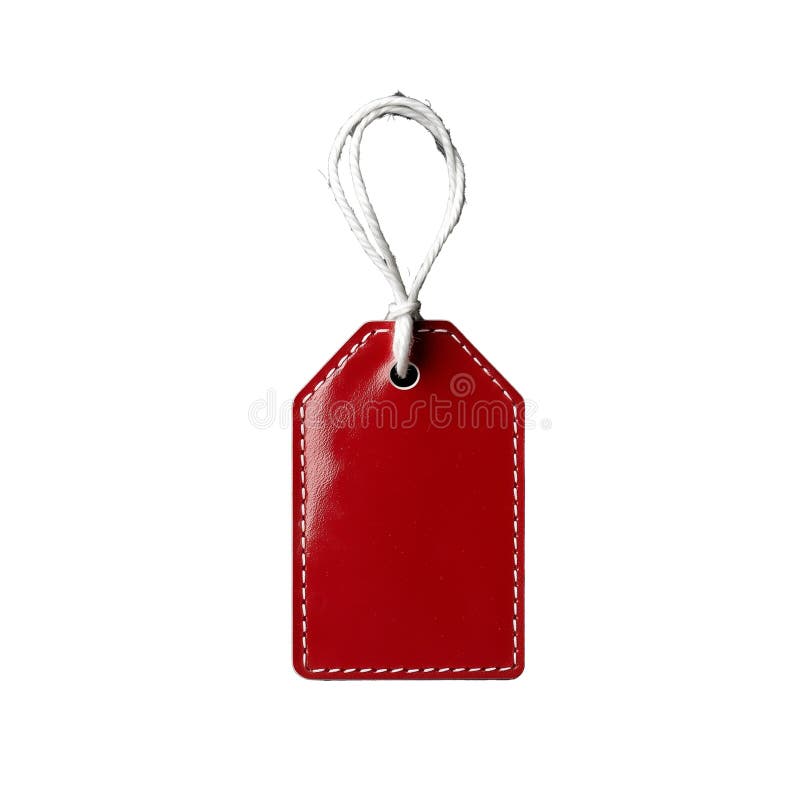 Red Price Tag with White Stitching on Transparent Background Stock ...
