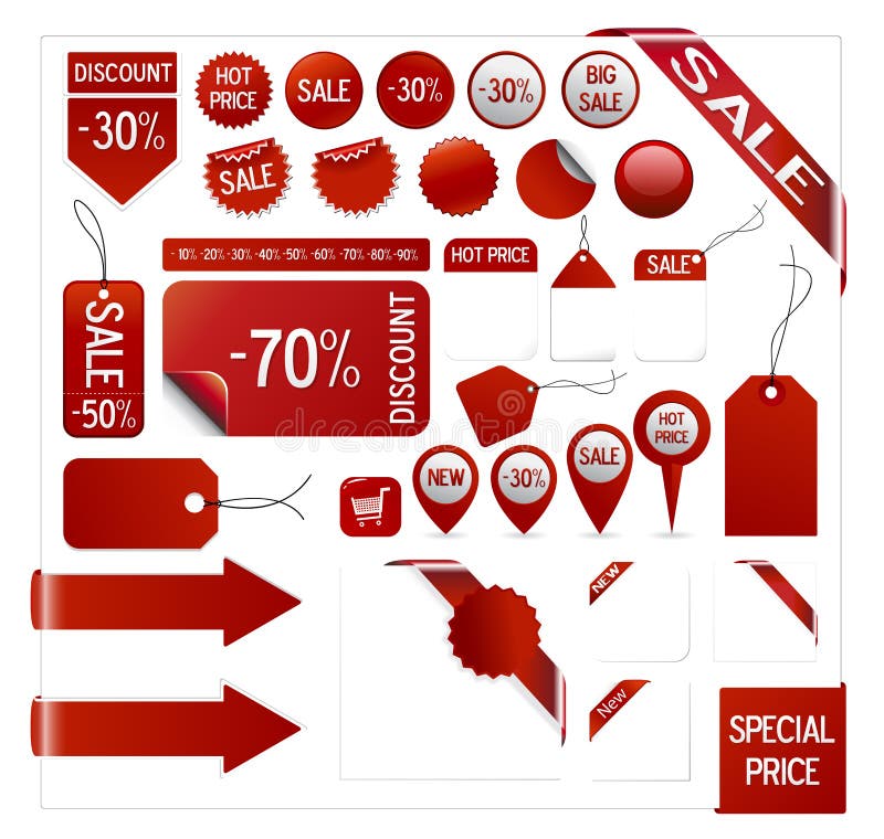 Red Price Tags, Labels, Stickers, Vector Stock Vector - Illustration of ...