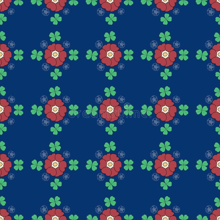 Red Primula Auricula and Clover (Trifolium) Pattern Illustration Stock ...