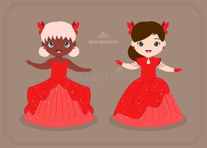 Couple of Little Princess in Red Dress Illustration Stock Vector ...