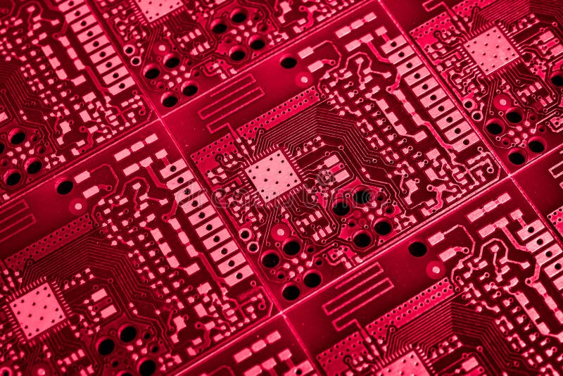 Red Printed Circuit Board with Gold Plating Stock Image - Image of ...
