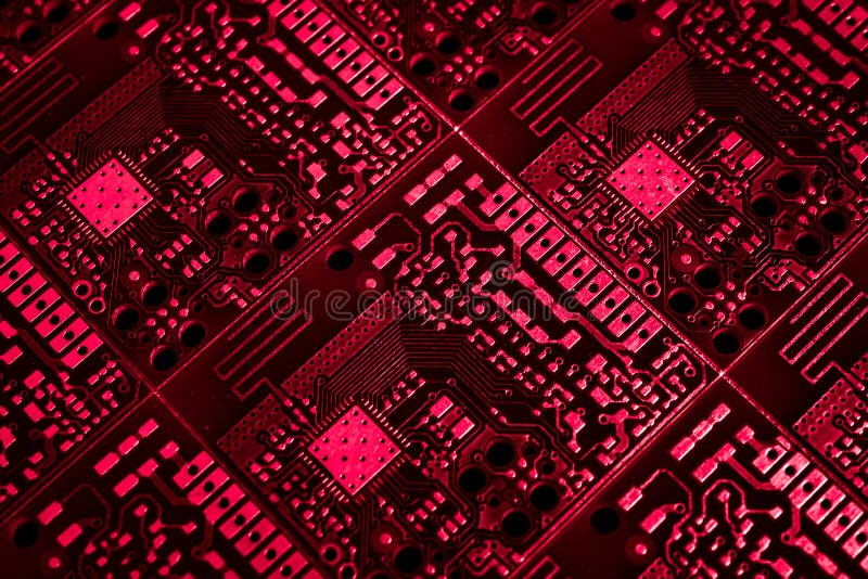 Red Printed Circuit Board with Gold Plating Stock Photo - Image of gold ...