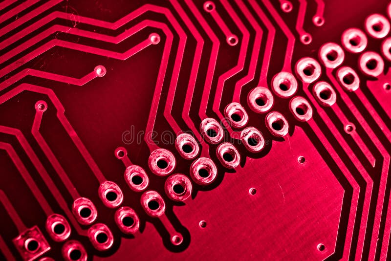 Red Printed Circuit Board with Gold Plating Stock Image - Image of ...