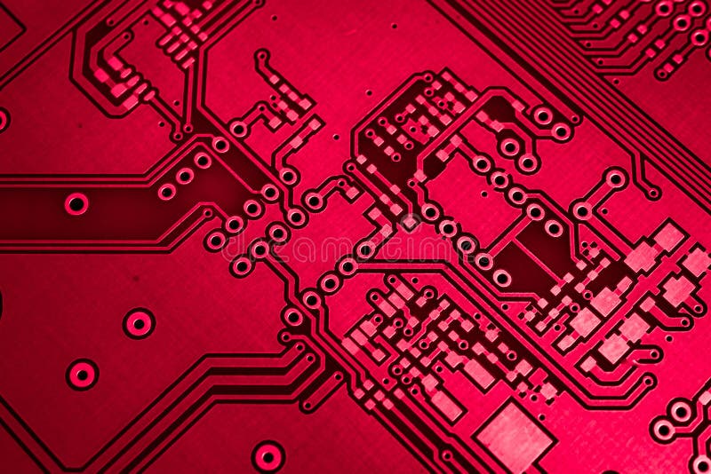 Red Printed Circuit Board with Gold Plating Stock Image - Image of ...