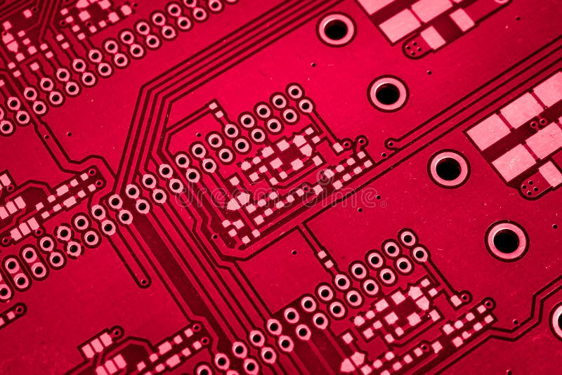 Red Printed Circuit Board with Gold Plating Stock Image - Image of ...