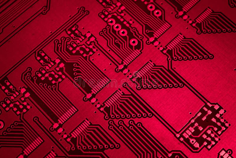 Red Printed Circuit Board with Gold Plating Stock Image - Image of data ...