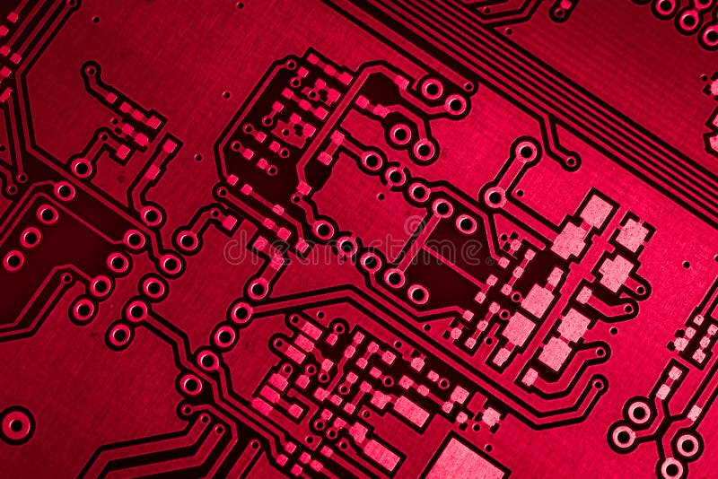 Red Printed Circuit Board with Gold Plating Stock Image - Image of ...