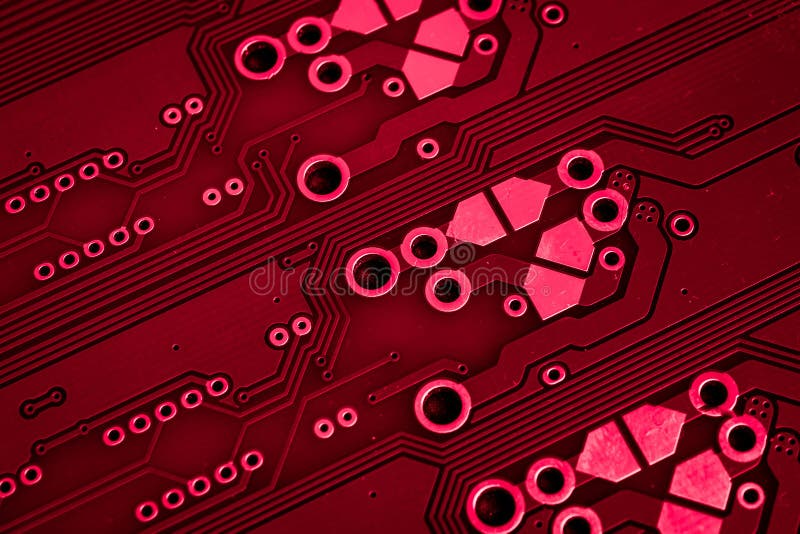 Red Printed Circuit Board with Gold Plating Stock Image - Image of ...