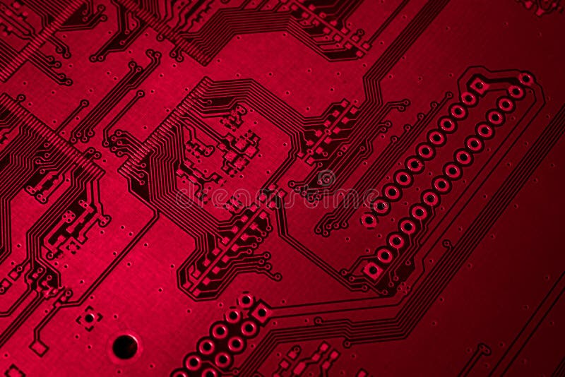 Red Printed Circuit Board with Gold Plating Stock Image - Image of ...