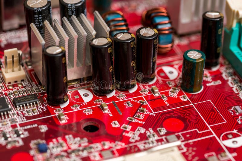 Red computer motherboard stock image. Image of detail - 58520289