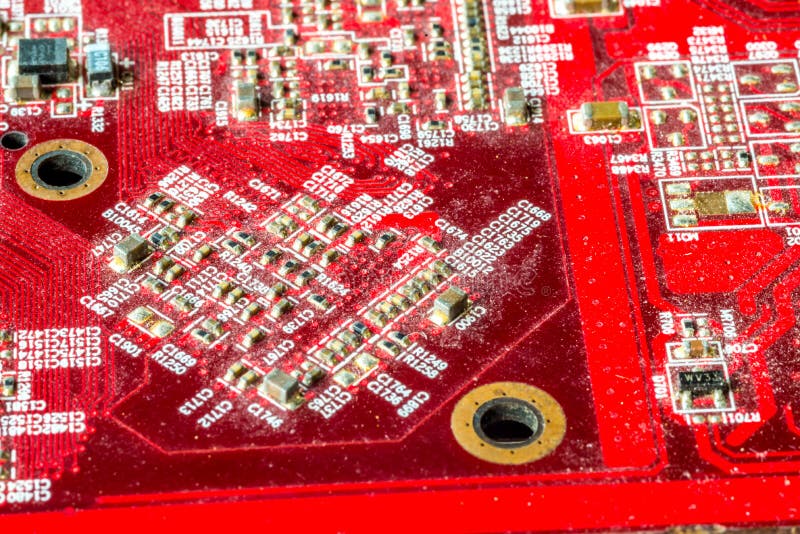 Red PCB for Computer Components with Electronic Elements Stock Photo ...