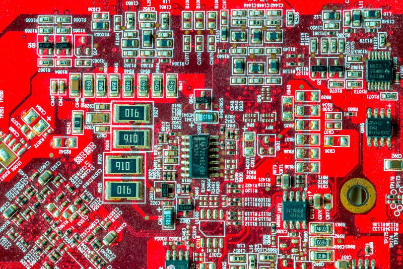 Red PCB for Computer Components with Electronic Elements Stock Image ...