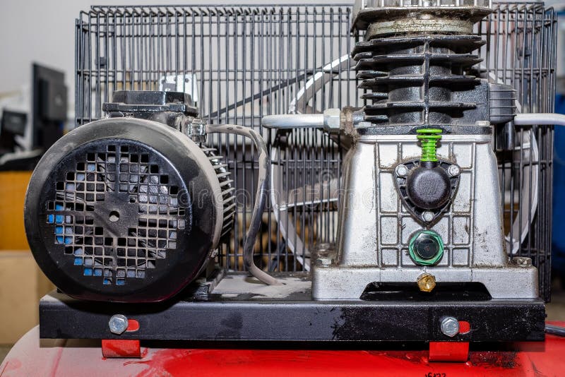 Red production compressor stock image. Image of instrument - 104986187