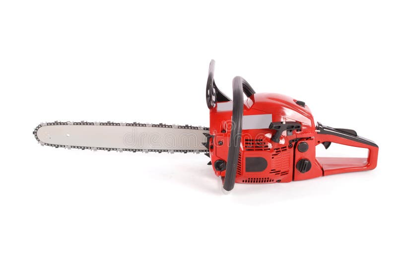 Red chainsaw stock photo. Image of hardware, shavings - 3557722