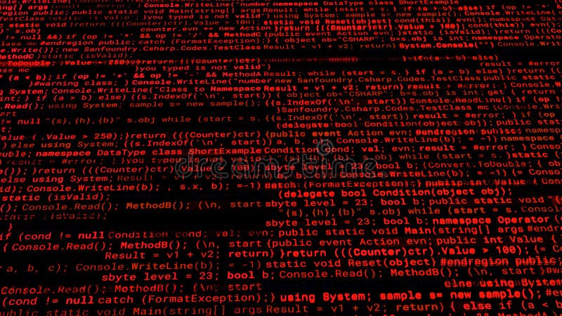 Red Program Text Of Hacked System Animation Hacker Broke Into Database Inside Software