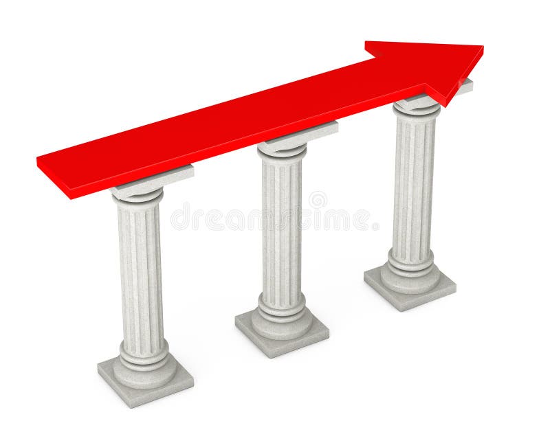 Red Progress Arrow Over Classic Columns. 3d Rendering Stock ...