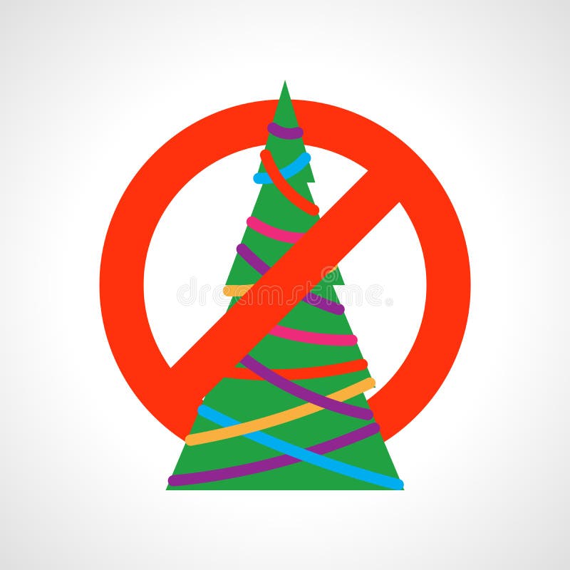 Red Prohibition Sign with Christmas Tree Stock Vector - Illustration of ...