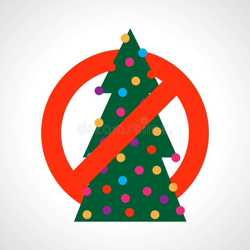Red Prohibition Sign with Christmas Tree Stock Vector - Illustration of ...