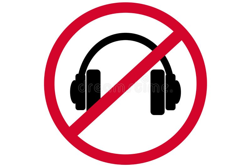 No Headphones Red Prohibition Vector Sign. Do Not Wear Headphones Stock ...