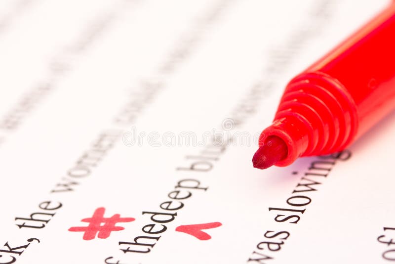 Red Proofreading Marks and Pen Closeup Stock Image - Image of paper ...