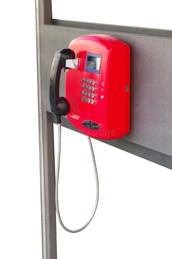 Red Public Telephone on a White Stock Image - Image of display, dial ...