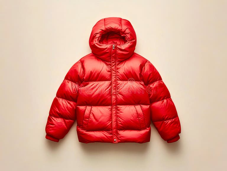 A Red Puffer Jacket Hanging on a Wall Stock Image - Image of hanging ...