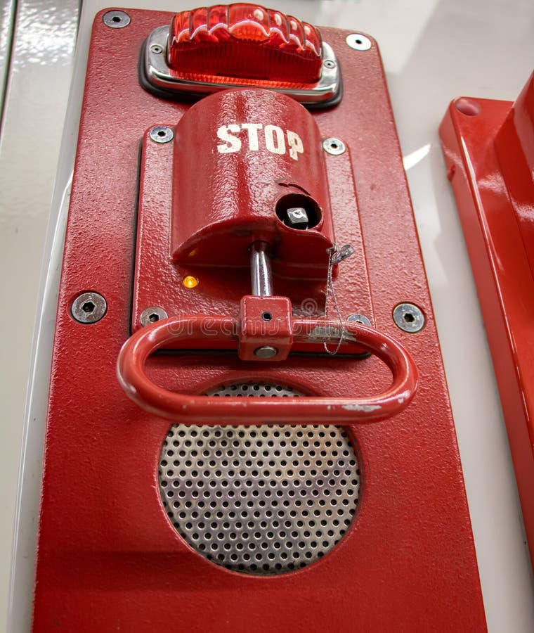 Red pull handle on wall. stock image. Image of device - 140217127