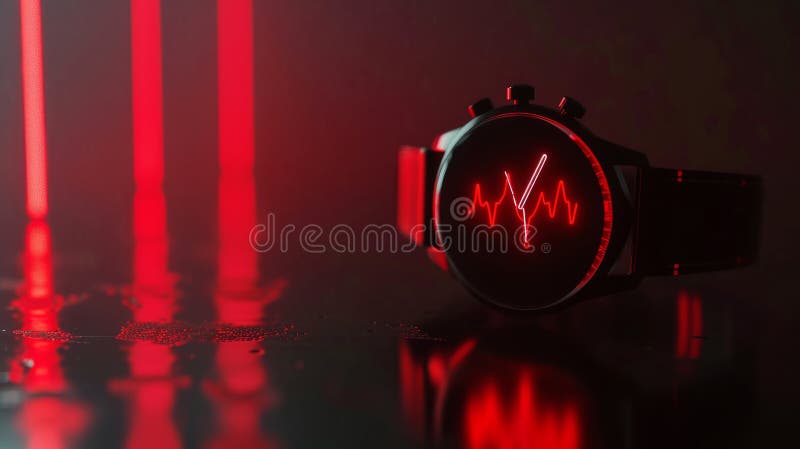 Red Pulse Design on Smartwatch with Abstract Red Light Reflection Stock ...