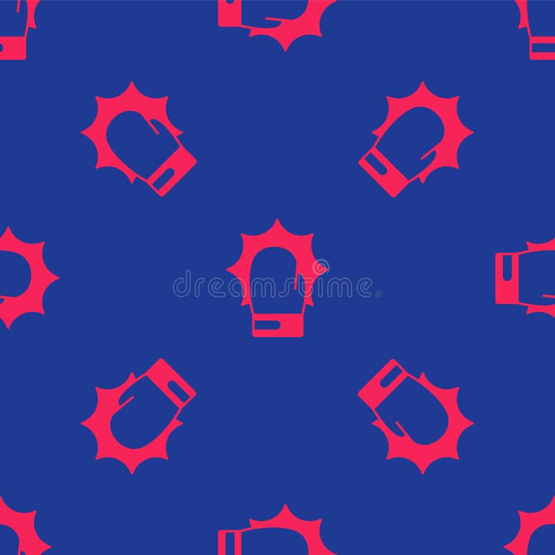 Red Punch in Boxing Gloves Icon Isolated Seamless Pattern on Blue ...