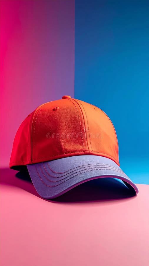 Red and Purple Baseball Cap on Pink and Blue Background Stock ...