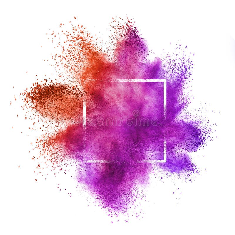 Red Purple Powder Explosion in a Frame on a White Background. Stock ...