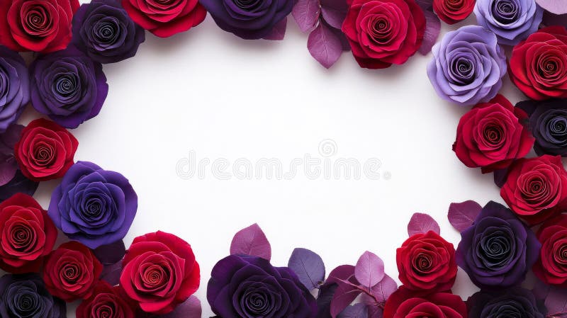Red and Purple Roses Frame a White Background Stock Illustration ...