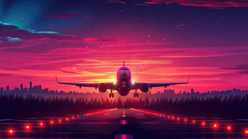 A Red and Purple Sky with a Plane Flying through it Stock Image - Image ...