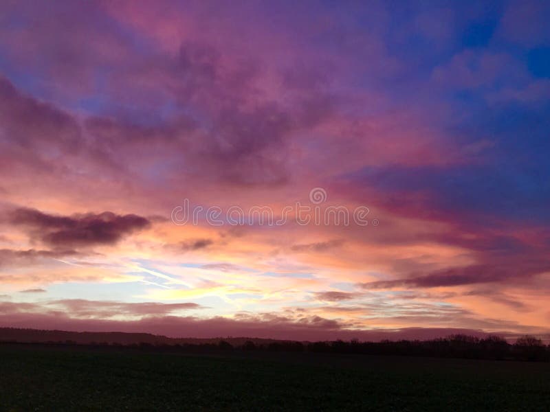 Red and Purple Sunset Landscape Stock Photo - Image of landscape, view ...