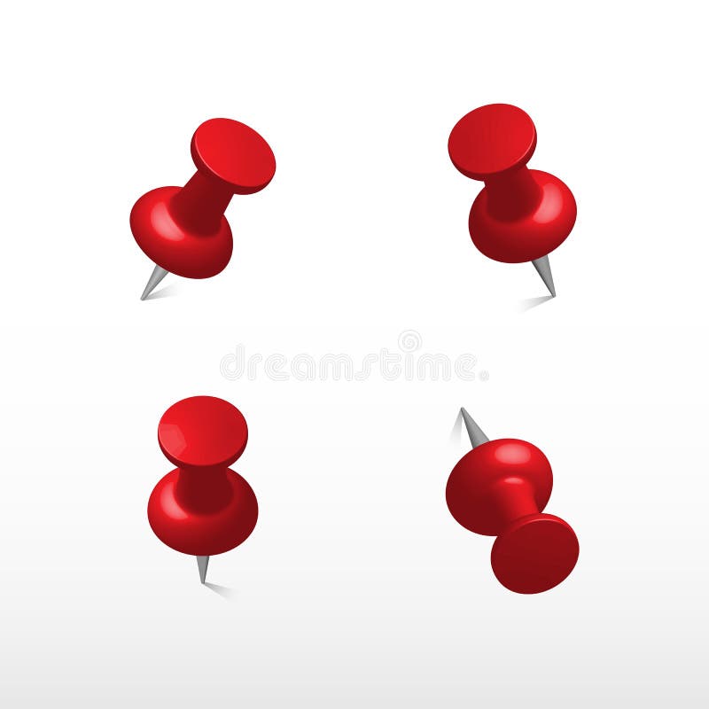 Red Push Office Pin and Round Push Pins. 3d Push Pin Stock Vector ...
