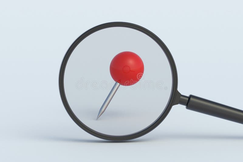 Red Push Pin Behind Magnifying Glass. Stock Illustration - Illustration ...