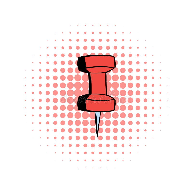 Red push pin comics icon stock vector. Illustration of attach - 79713237