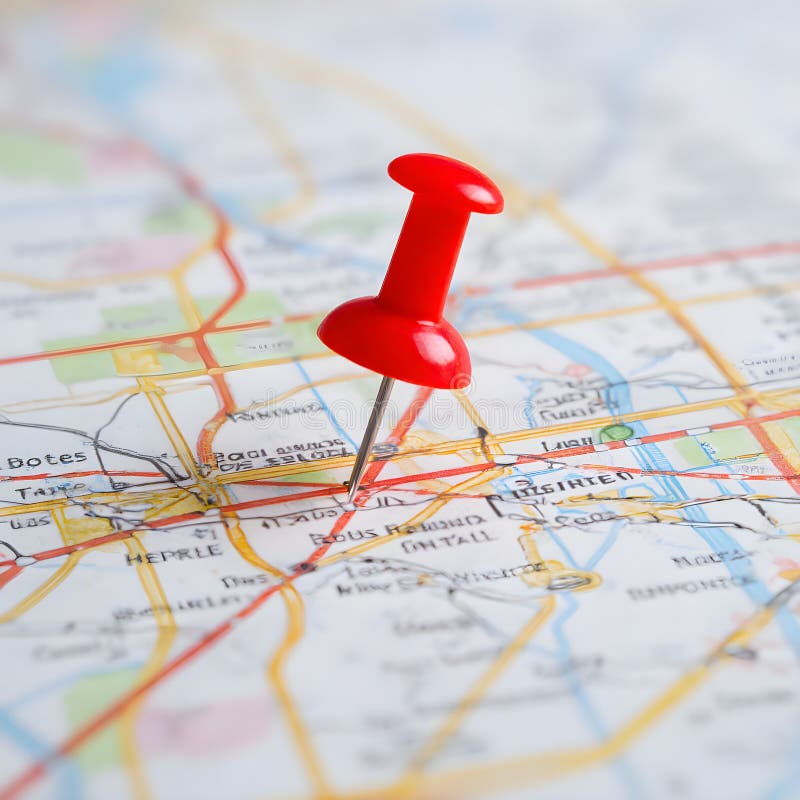 Red Pin on Road Map - Travel Design Stock Illustration - Illustration ...