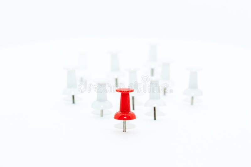 Red Push Pin in Front and White Push Pins at Back Stock Photo - Image ...