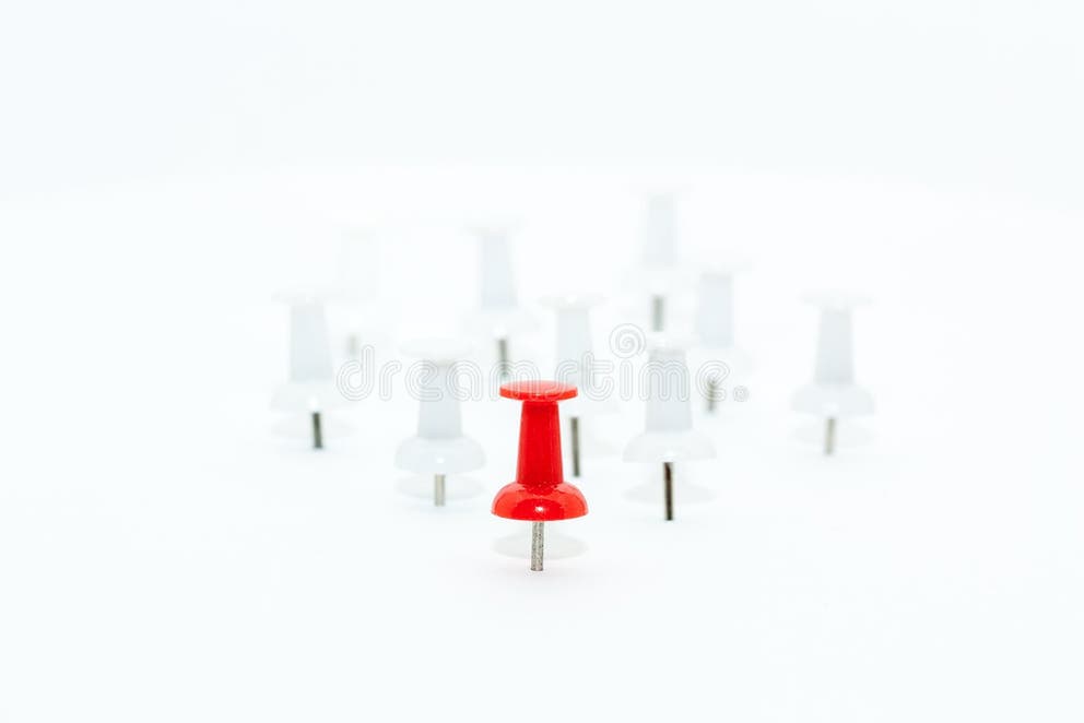 Red Push Pin in Front and White Push Pins at Back Stock Photo - Image ...