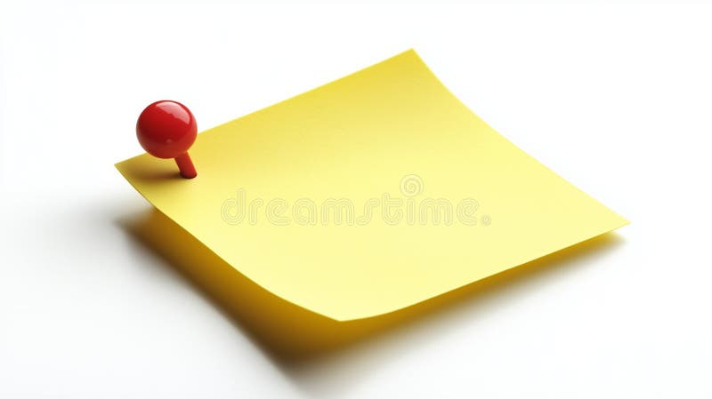Red Push Pin Holding Blank Yellow Sticky Note on White Background Stock ...