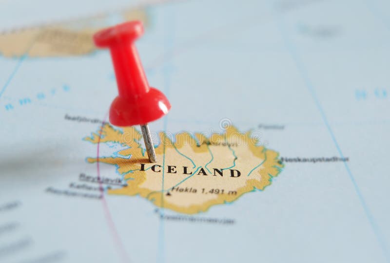 Red Push Pin in a Map of Iceland Stock Image - Image of travel, locate ...