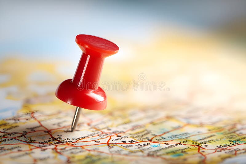 Red Push Pin Marking Location on Map Stock Photo - Image of holiday ...