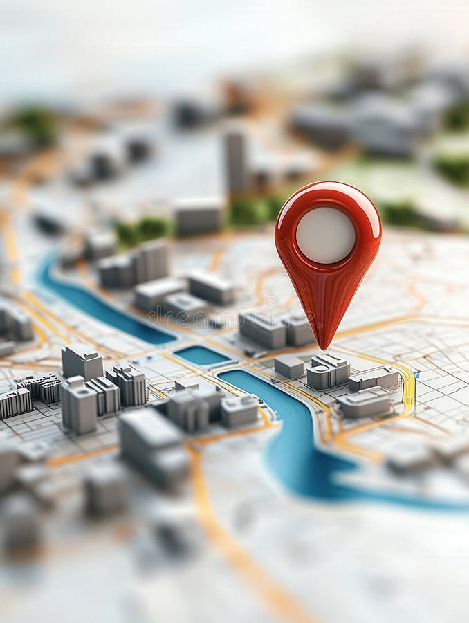 Red Location Pin Pointing a Specific Building on 3d City Map Stock ...